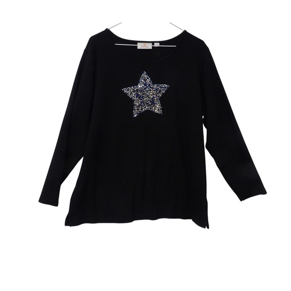 Quacker Factory | Tops | Quacker Factory Long Sleeve Rhinestone Star ...
